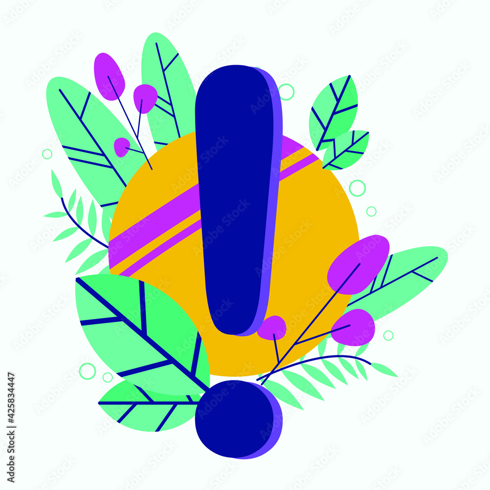 exclamation mark with green leaves.web illustration flat design ...
