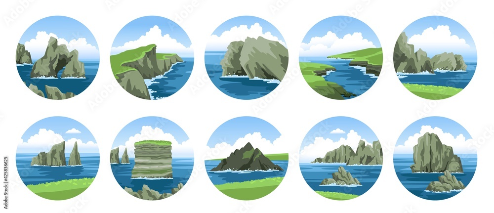 Big collection of simple hand-drawn vector illustrations with sea and ...