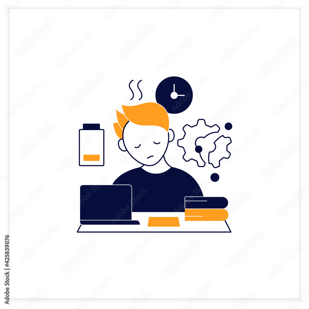 Fatigue flat icon.Tired person. Too many tasks. Work overload. Need ...
