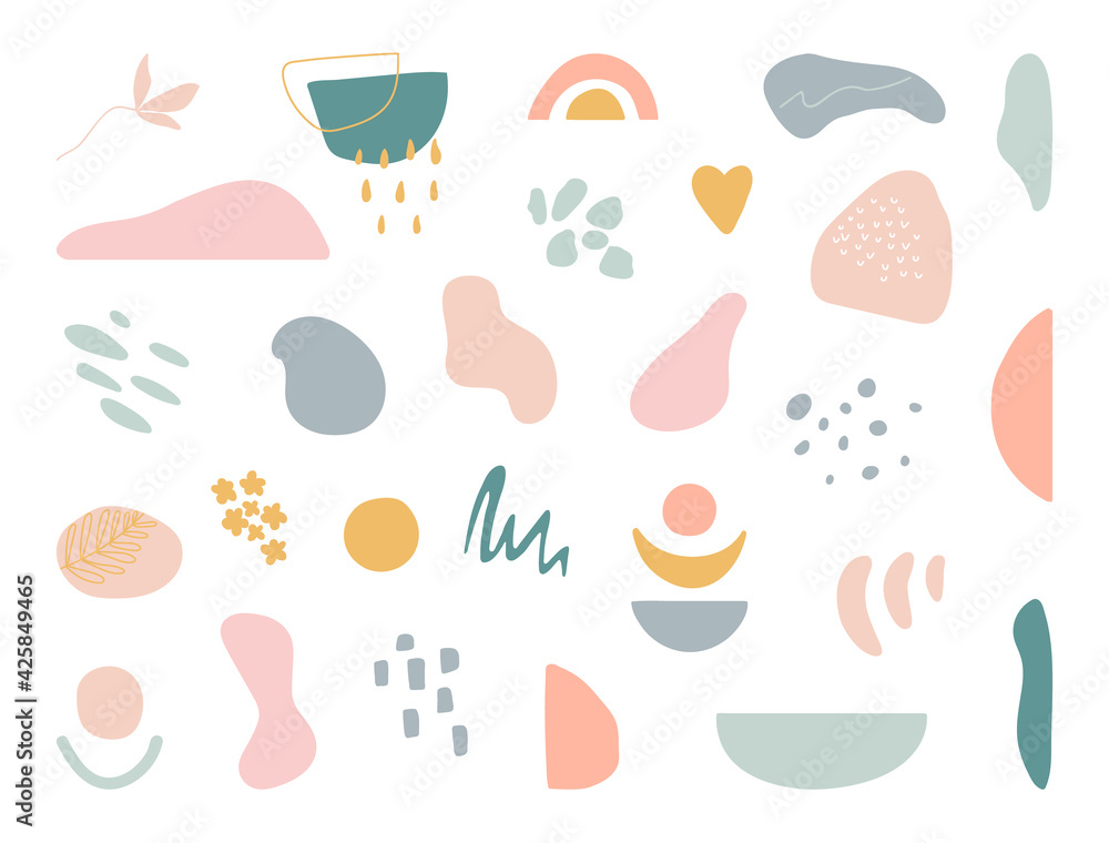 Organic shapes set. Minimal stylish cover template. Hand draw abstract ...