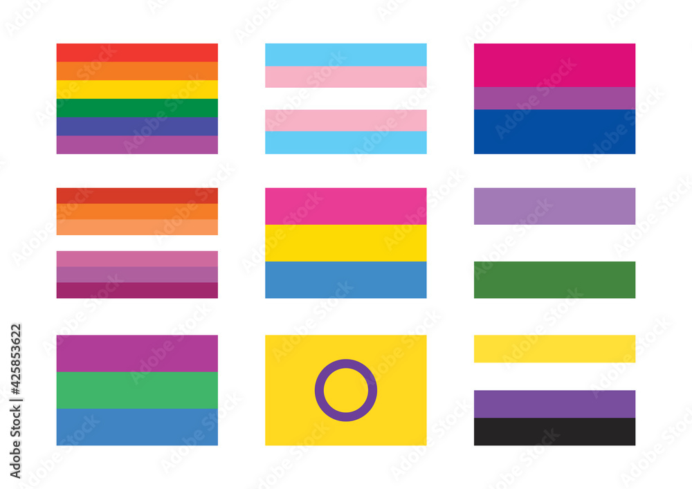 Different pride flag icon set vector. LGBTQIA flag collection vector ...