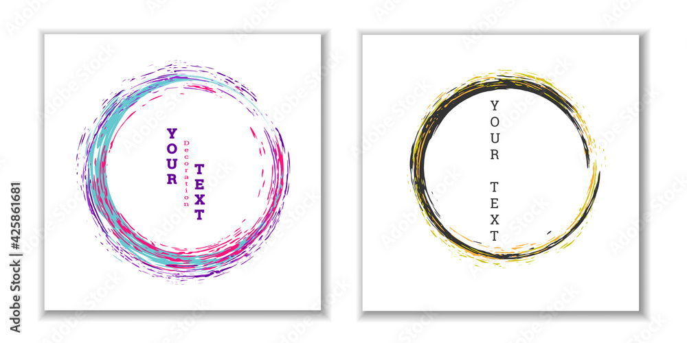 Zen ink circle emblem. Set. Paint strokes. Multi-colored strokes ...