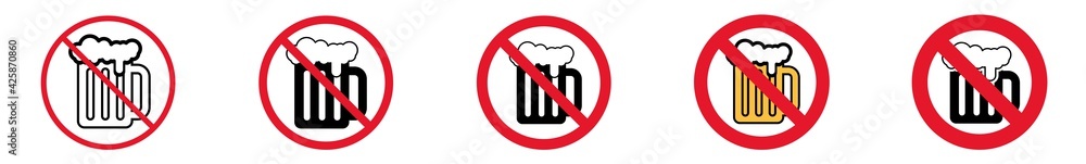 Prohibition Sign Beer Forbidden Icon Set | Beer Prohibition Signs ...