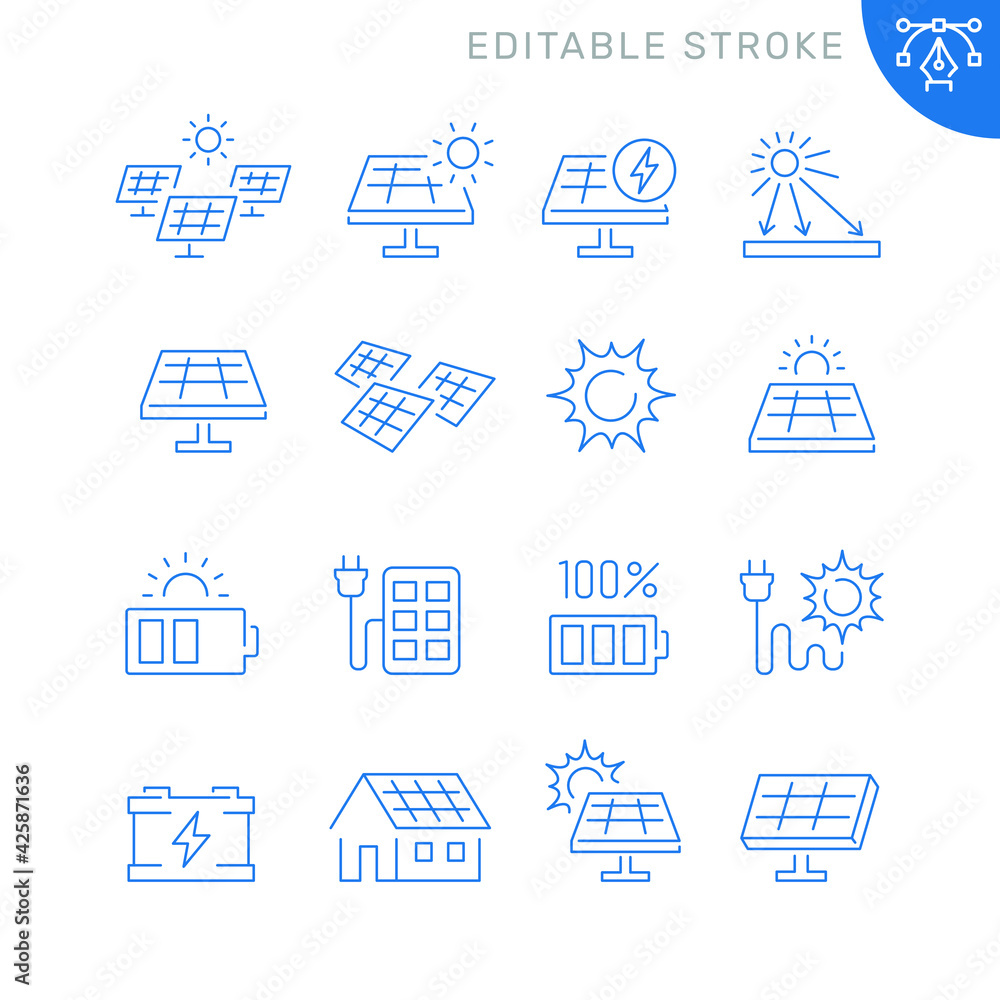 Solar panel related icons. Editable stroke. Thin vector icon set Stock ...