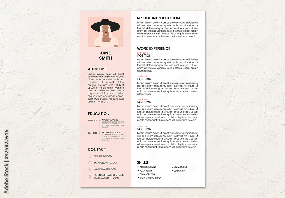 Feminine CV Layout Stock Template | Adobe Stock