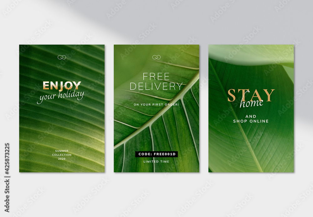 Text on Green Leaf Textured Background Stock Template | Adobe Stock