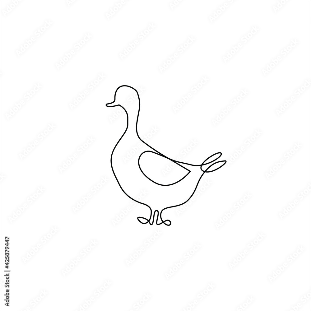 Minimalistic One Line Goose or Duck Icon. Line drawing Swan tattoo ...