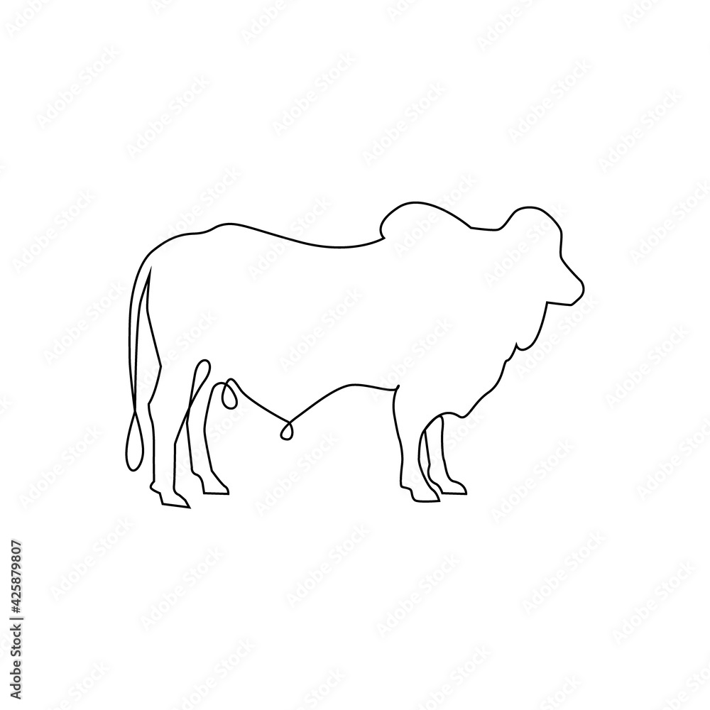 Minimalistic One Line Cattle Ox, Goat or Bull Icon. Line drawing Cattle ...