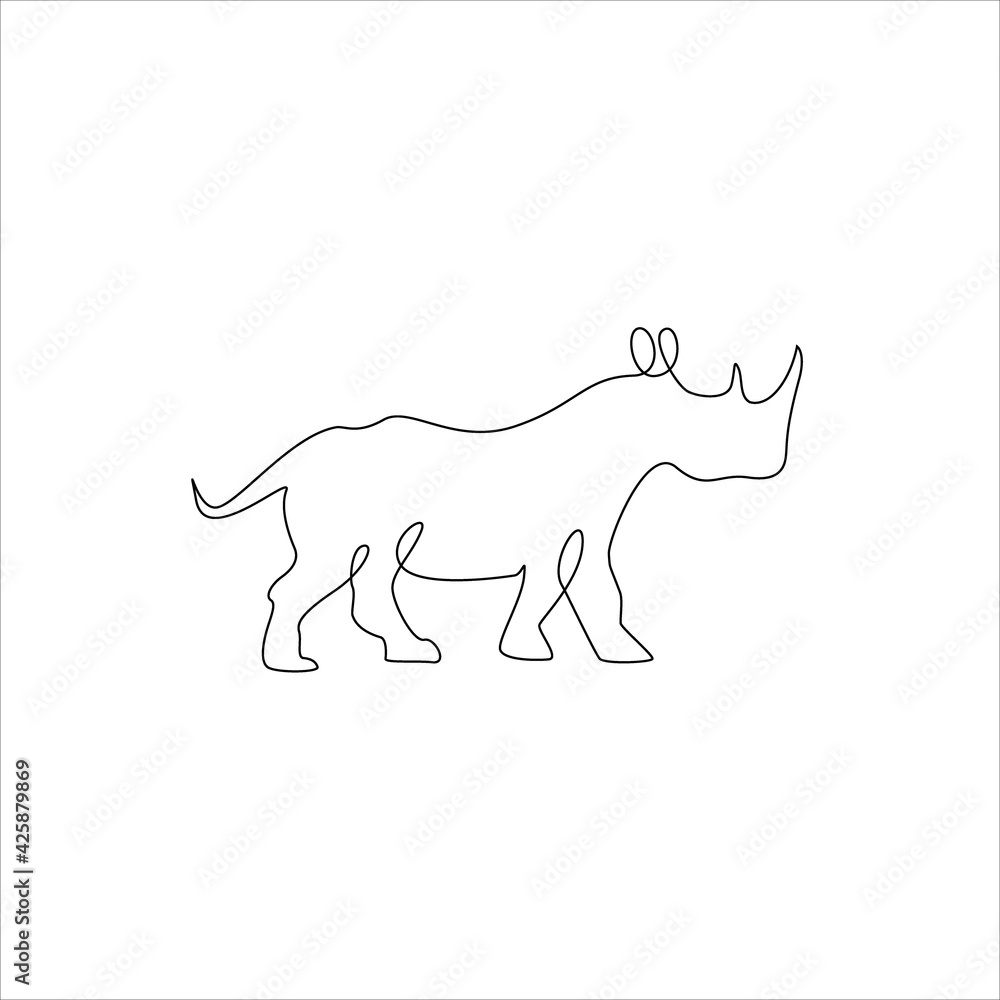 Minimalist One Line Rhinoceros Icon. Line drawing animal tattoo ...