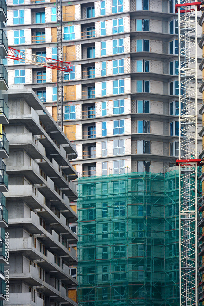 High-density and overcrowded housing and residential tower construction ...