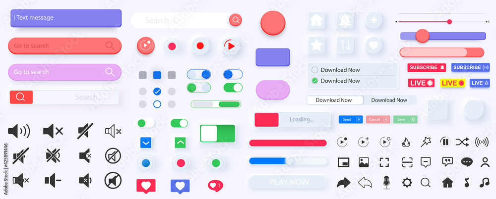 User interface elements for mobile app in style Neumorphic UI, UX set ...