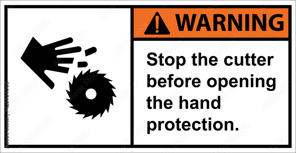 Warning sign, be careful with the saw blade cut.,Warning sign Stock ...