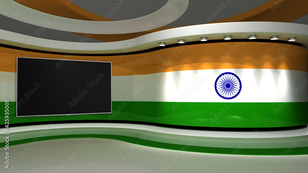 India. Indian flag background. TV studio. News studio. The perfect ...