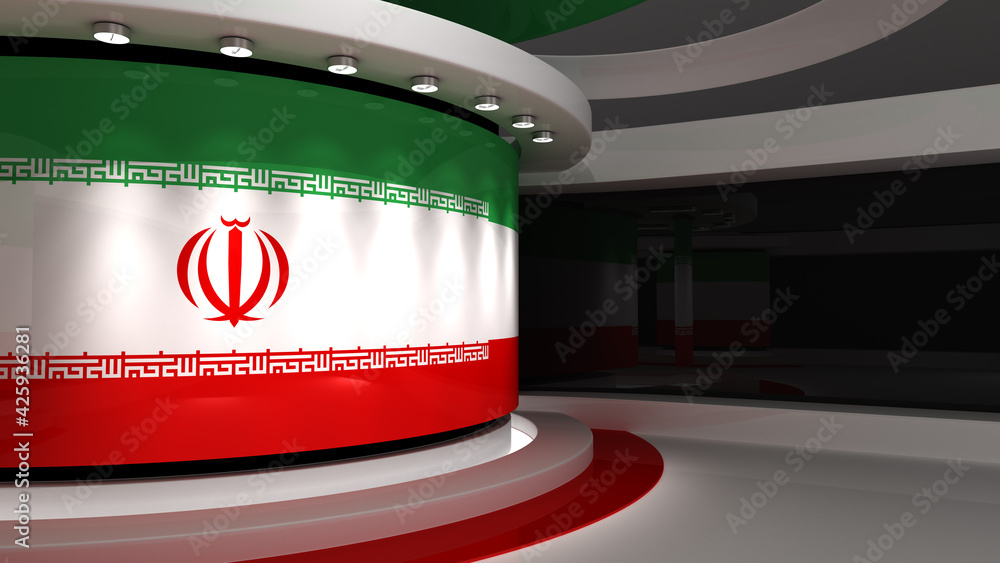 Iran. Iranian flag background. TV studio. News studio. The perfect ...