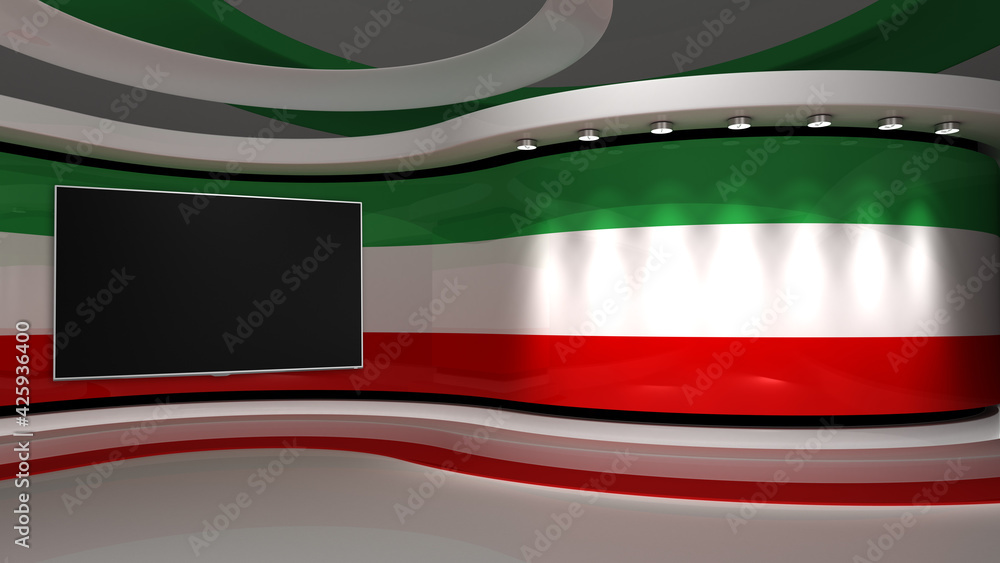 Iran. Iranian flag background. TV studio. News studio. The perfect ...