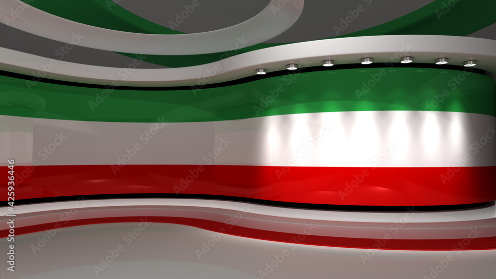 Iran. Iranian flag background. TV studio. News studio. The perfect ...
