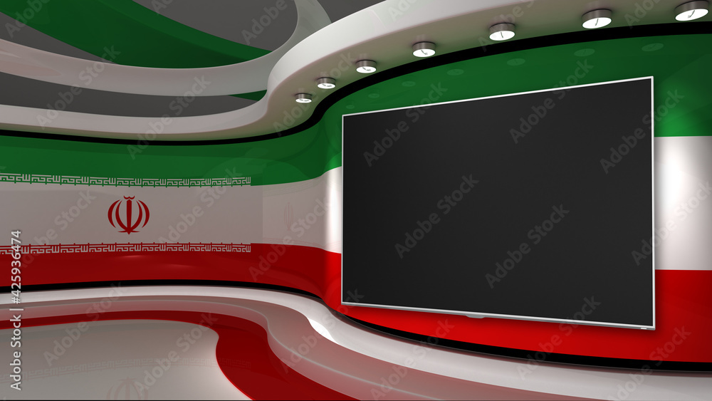 Iran. Iranian flag background. TV studio. News studio. The perfect ...