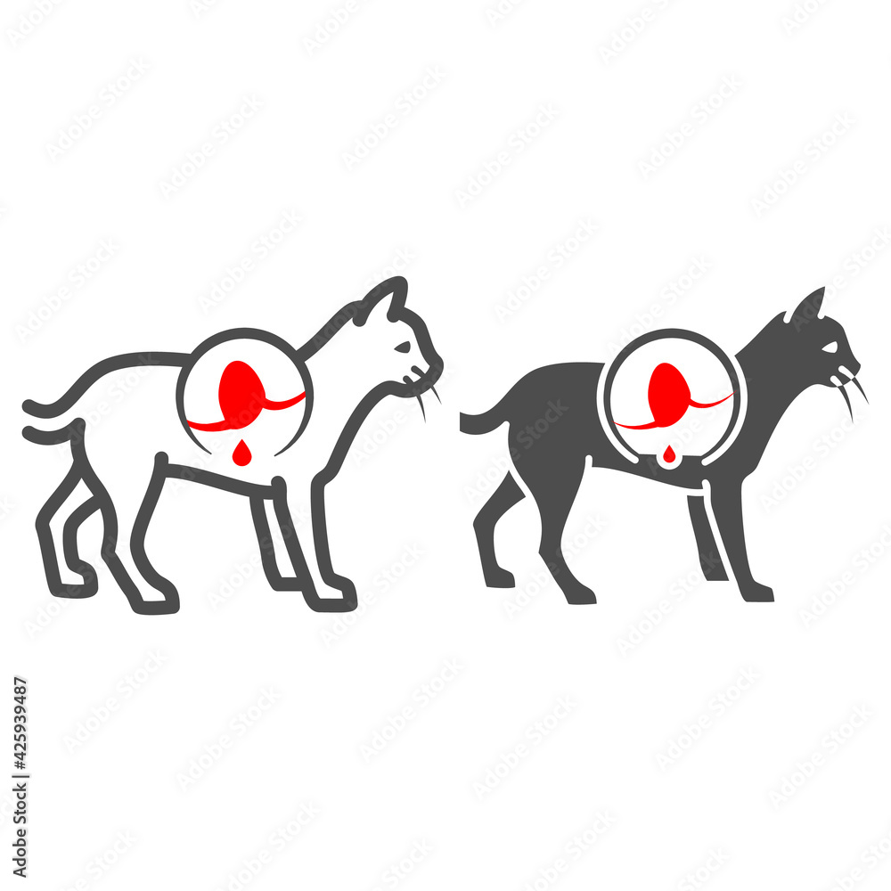 Gastritis in cat line and solid icon, Diseases of pets concept ...