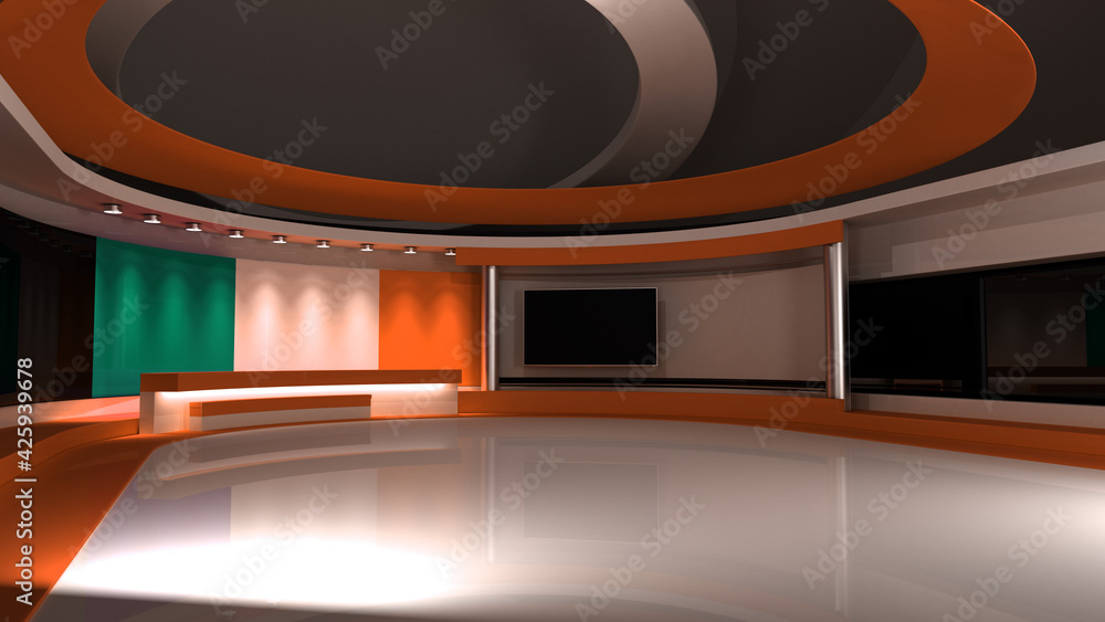 Ireland flag studio. Ireland flag background. TV studio.. News studio ...