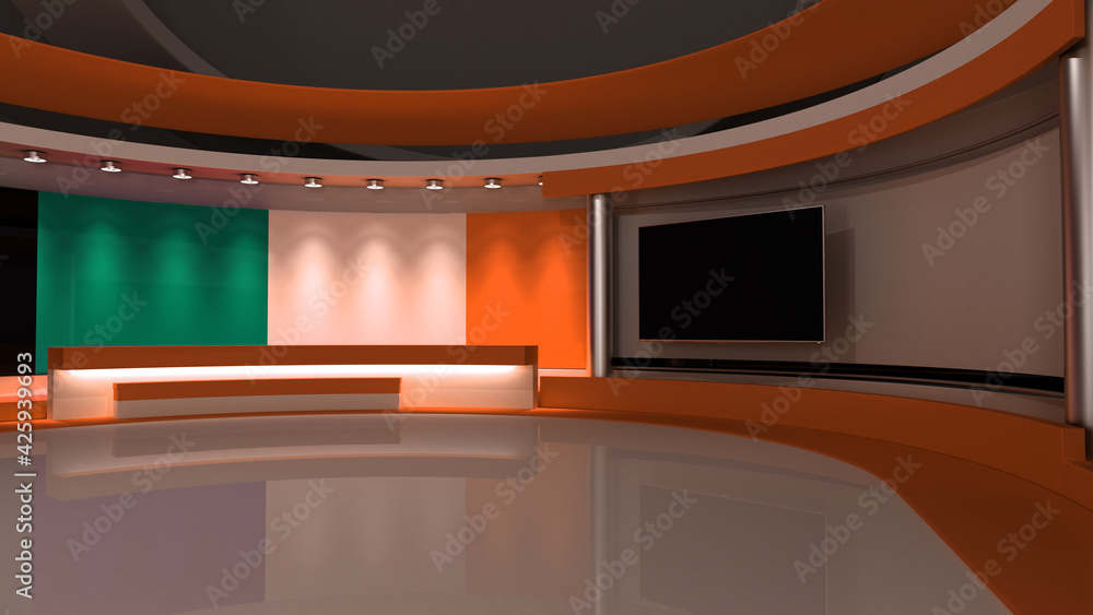 Ireland flag studio. Ireland flag background. TV studio.. News studio ...