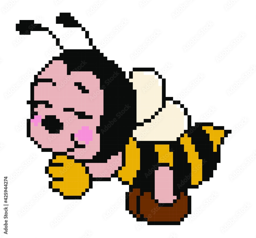 Bee pixel art on white background. Stock Vector | Adobe Stock