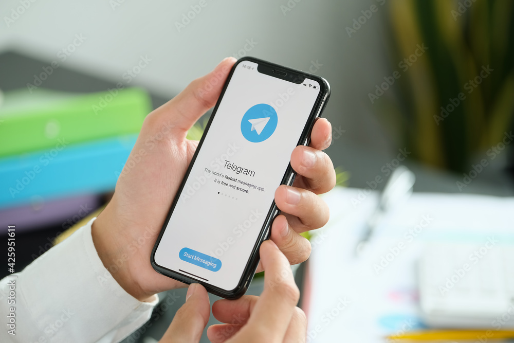 CHIANG MAI, THAILAND April 06 2021 : Telegram application icon on Apple ...