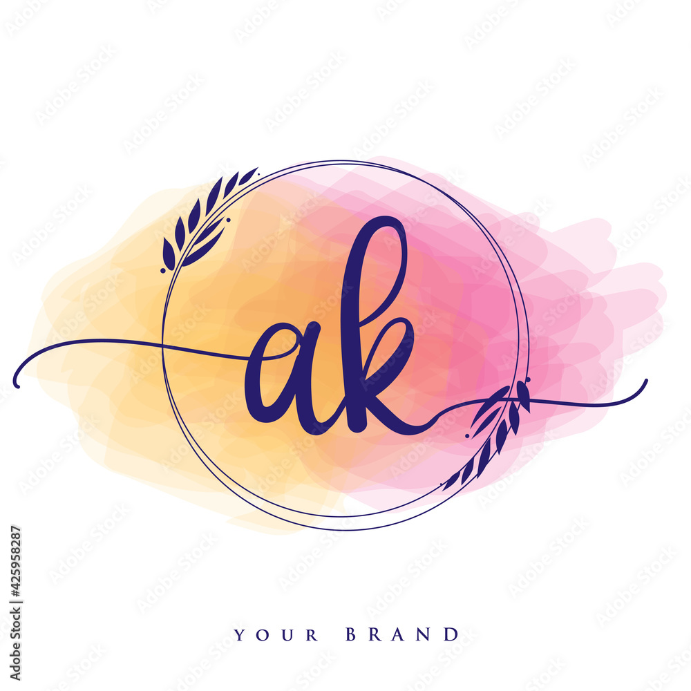 AK Initial handwriting logo. Hand lettering Initials logo branding ...