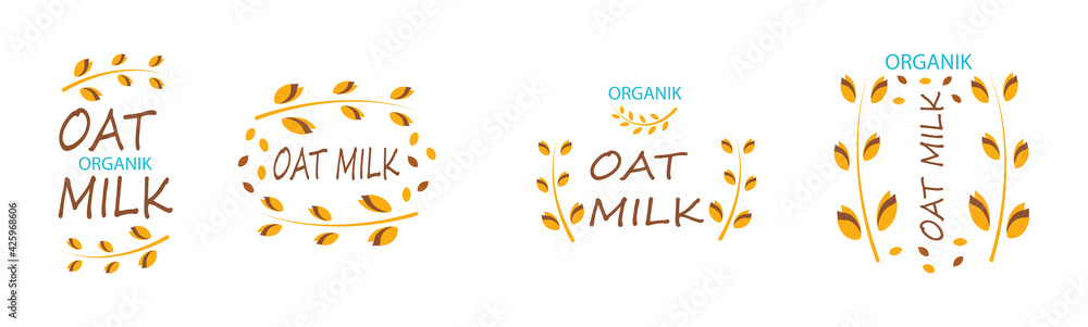 Oat Milk vector logo. Spikes and grains of oats. Vector stock ...