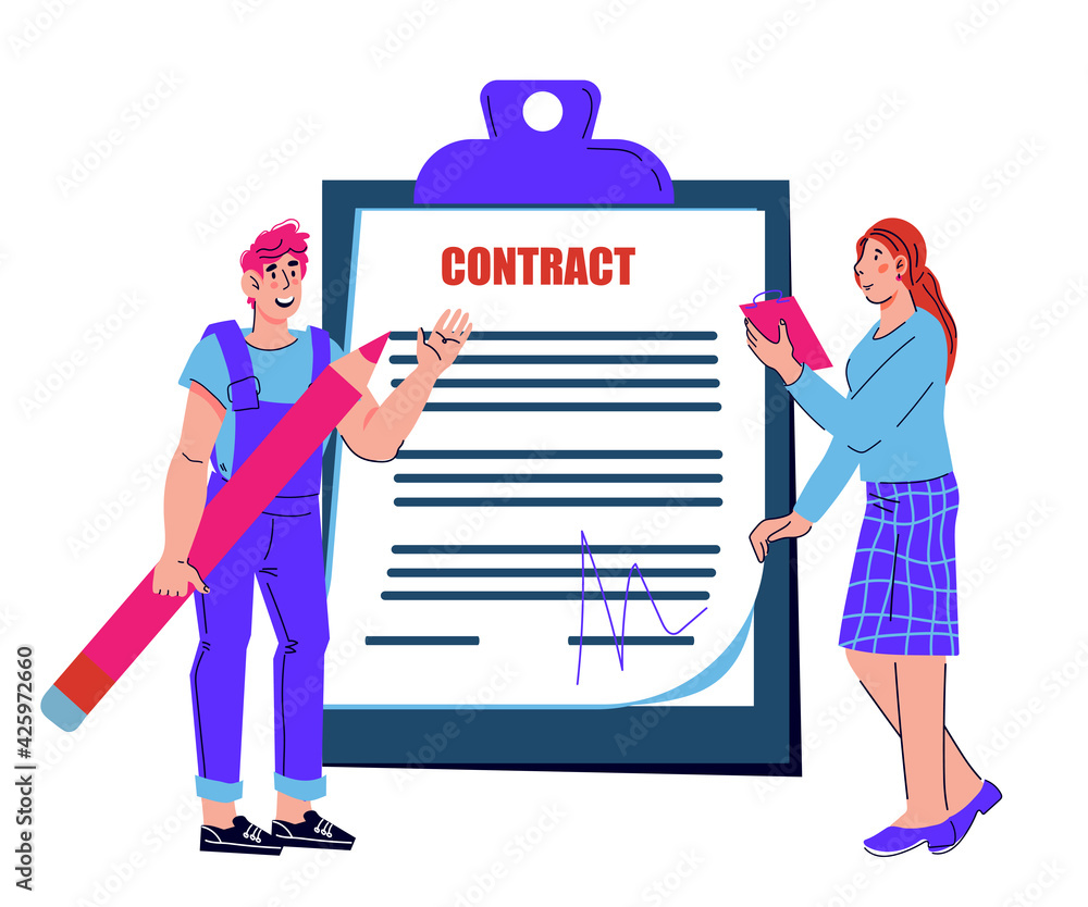 Business people sign a contract, cartoon vector illustration isolated ...