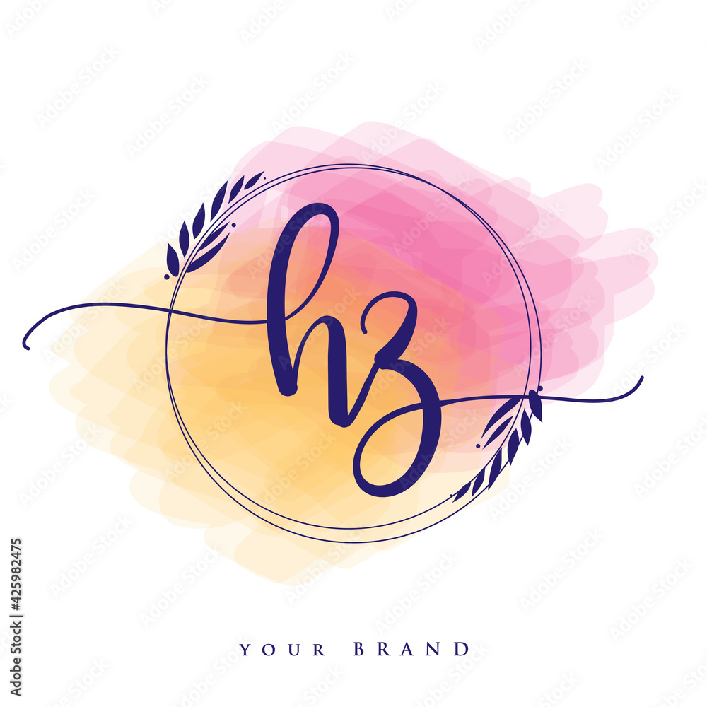 HZ Initial handwriting logo. Hand lettering Initials logo branding ...