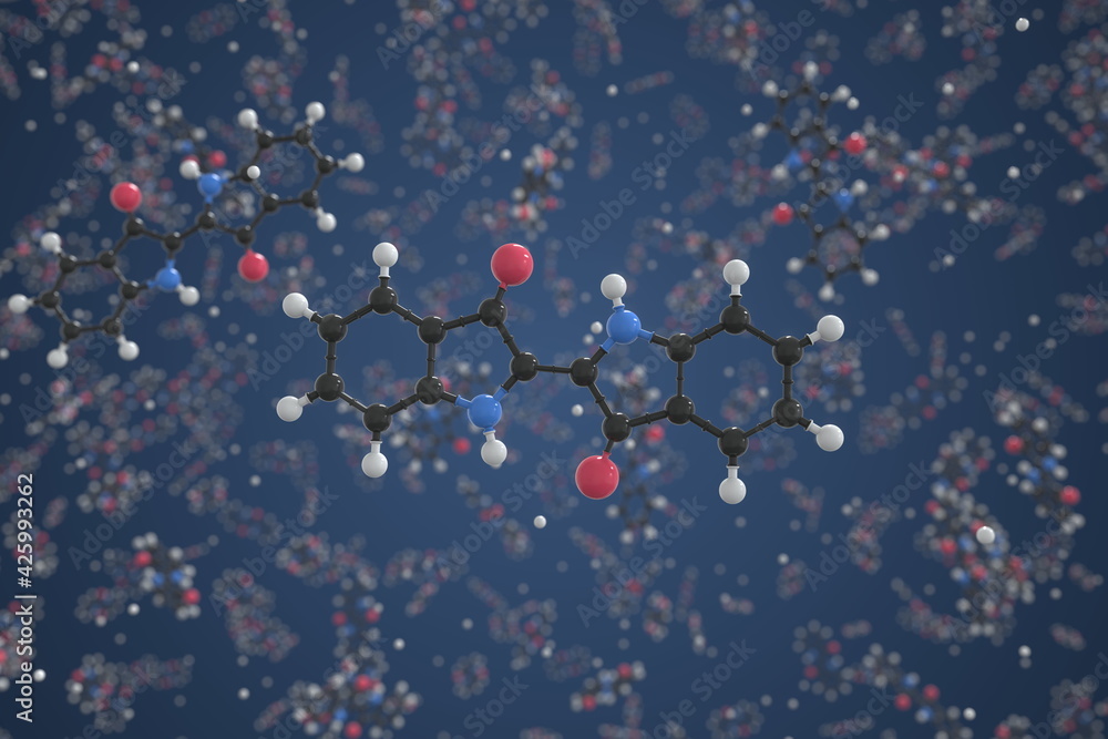 Indigo molecule, ball-and-stick molecular model. Chemical 3d rendering ...