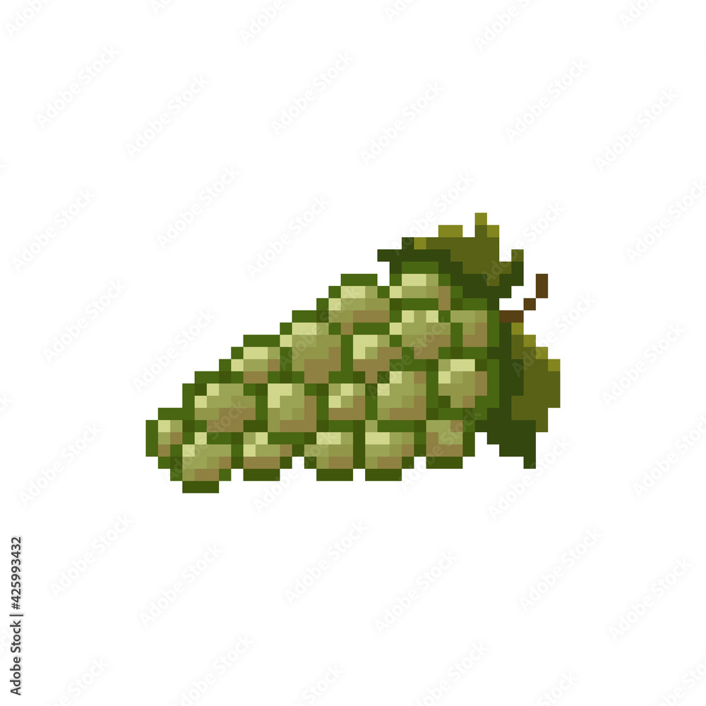 Pixel art green grapes icon. Isolated pixel bunch of grapes symbol ...