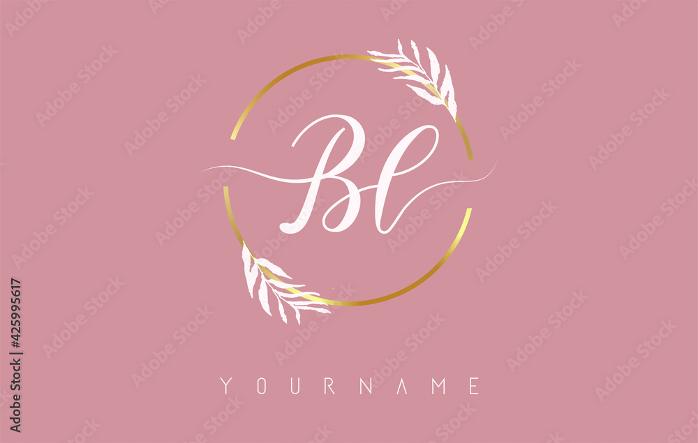 BL b l Letters logo design with golden circle and white leaves on ...