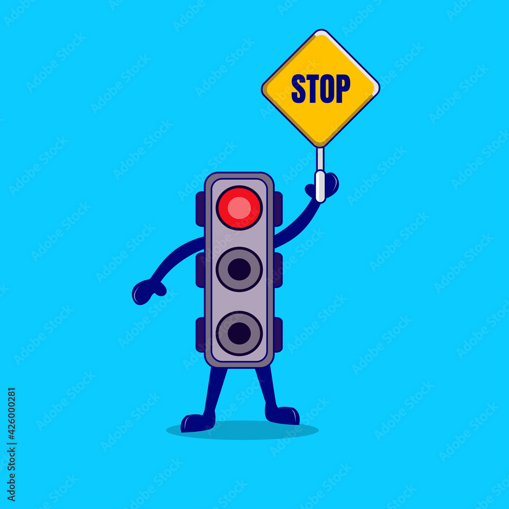 Traffic light cartoon with stop sign board Stock Vector | Adobe Stock