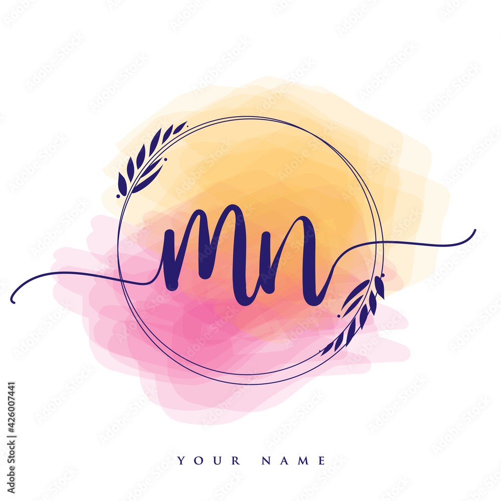 MN Initial handwriting logo. Hand lettering Initials logo branding ...