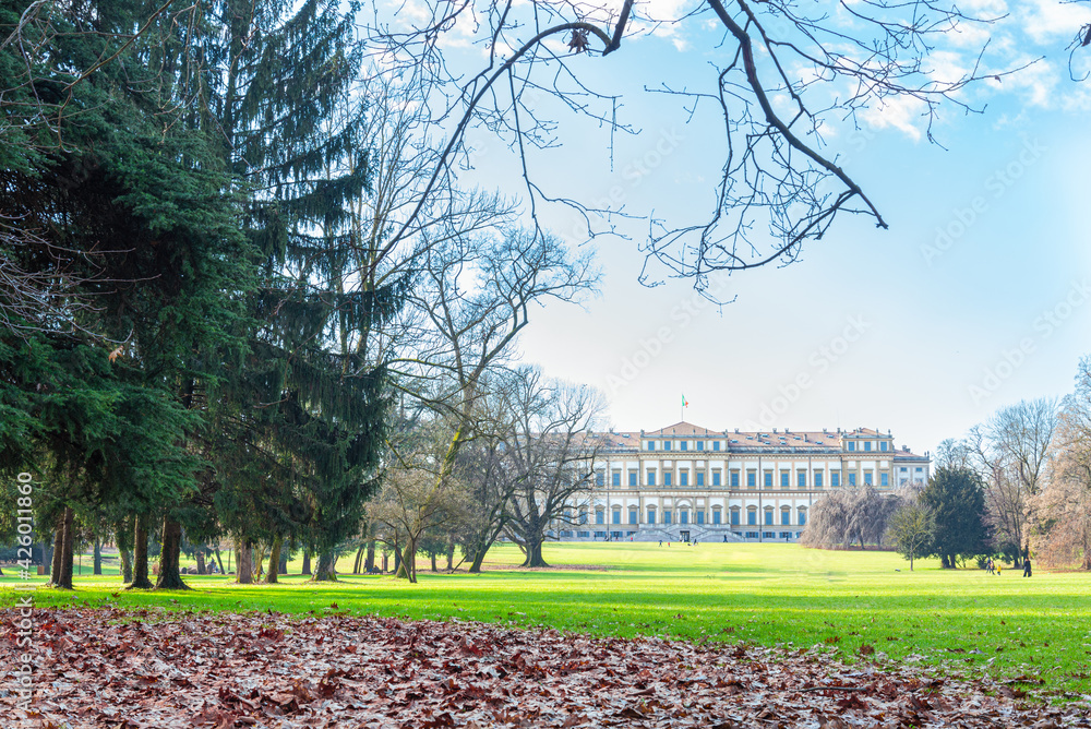 The elegant Villa Reale in Monza, Italy, with its gardens made of green ...