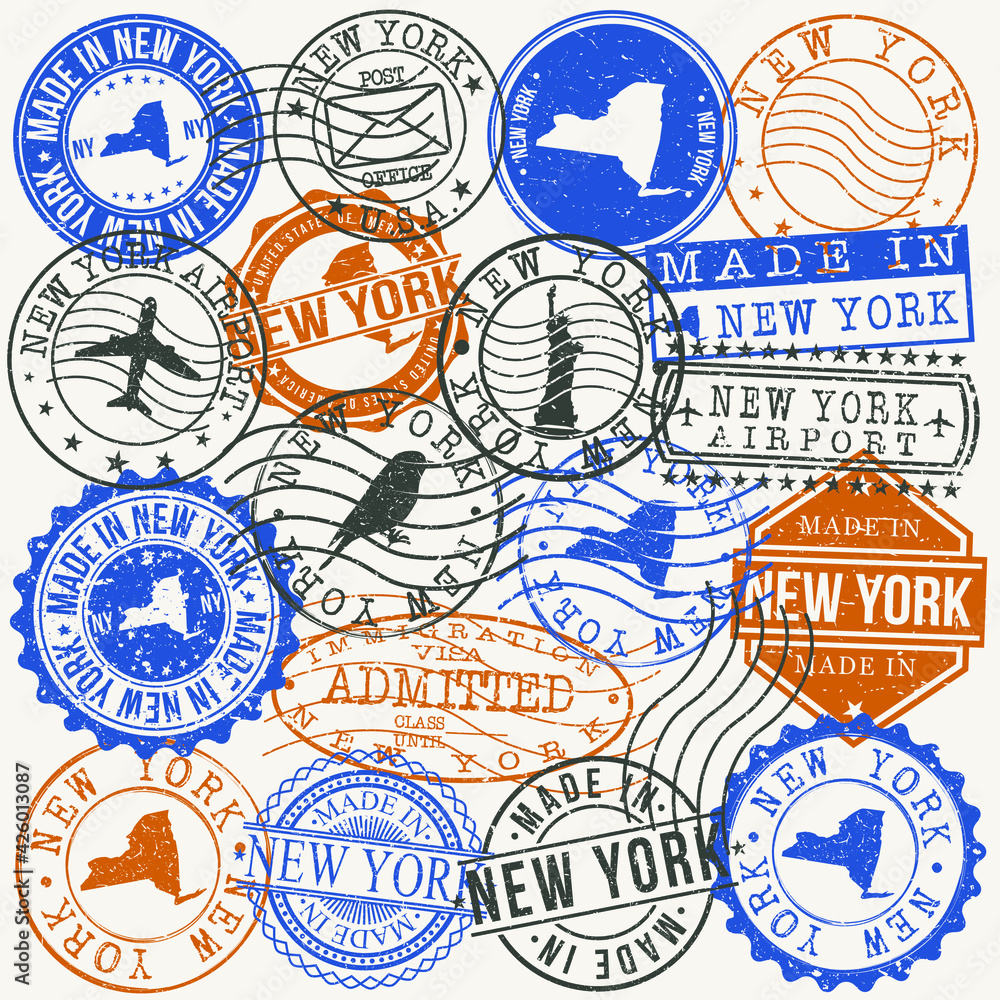 New York, NY, USA Set of Stamps. Travel Passport Stamps. Made In ...