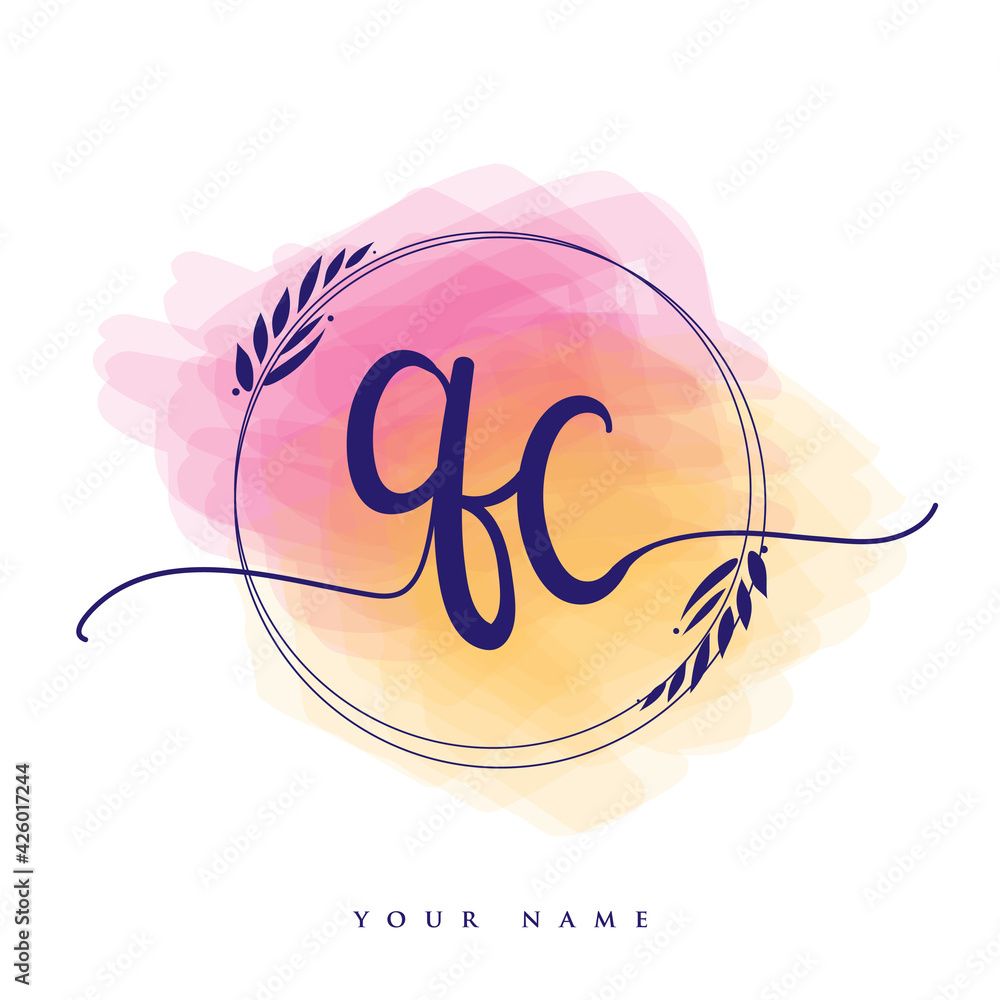 QC Initial handwriting logo. Hand lettering Initials logo branding ...