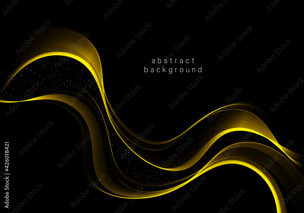 Abstract golden stripe on black background Shiny golden wave with glow ...