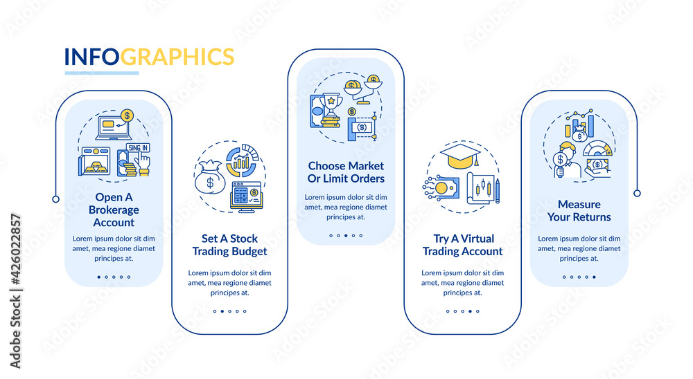 Vetor de Trading steps vector infographic template. Budget, virtual ...