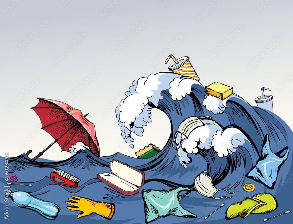 Ocean pollution from plastic waste. Vector drawing Stock Vector | Adobe ...