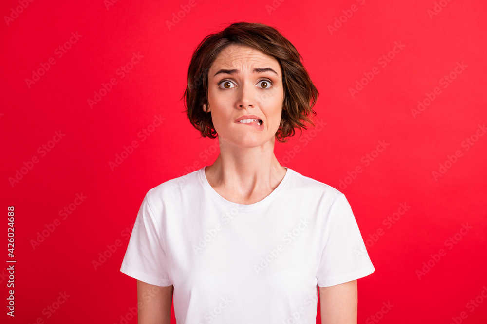 Portrait of attractive desperate worried girl bed news expect reaction ...