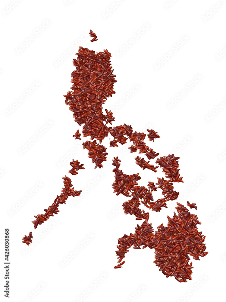 Map of Philippines made with red rice grains on a white isolated ...