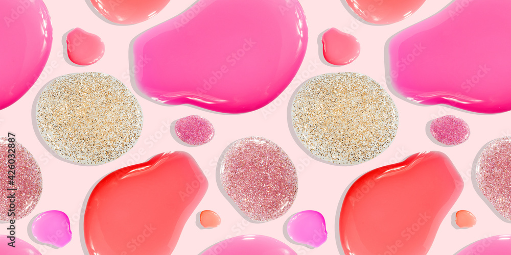 Seamless pattern of pink and glittered nail polish in separate blobs on ...