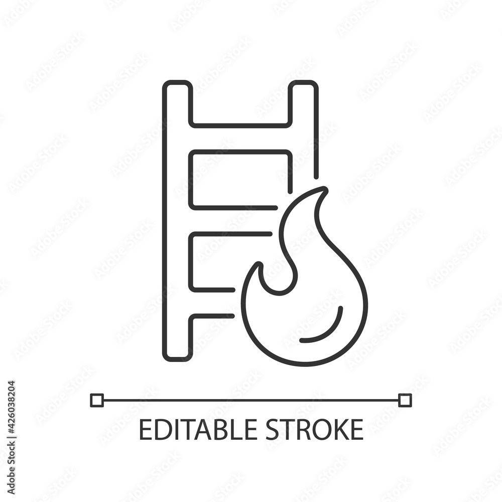 Fire escape ladder linear icon. Stairs in building for urgent ...