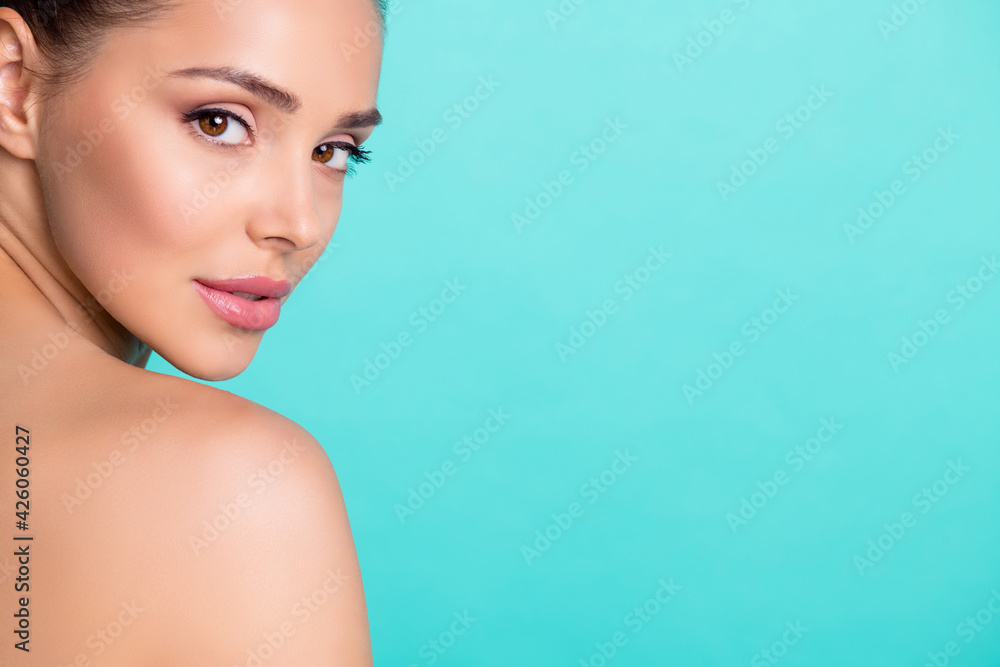 Cropped close-up profile side view portrait of attractive girl ...