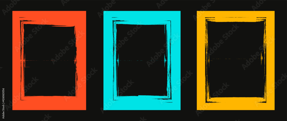 Set of grunge square frame. Abstract red, blue and yellow empty grunge ...