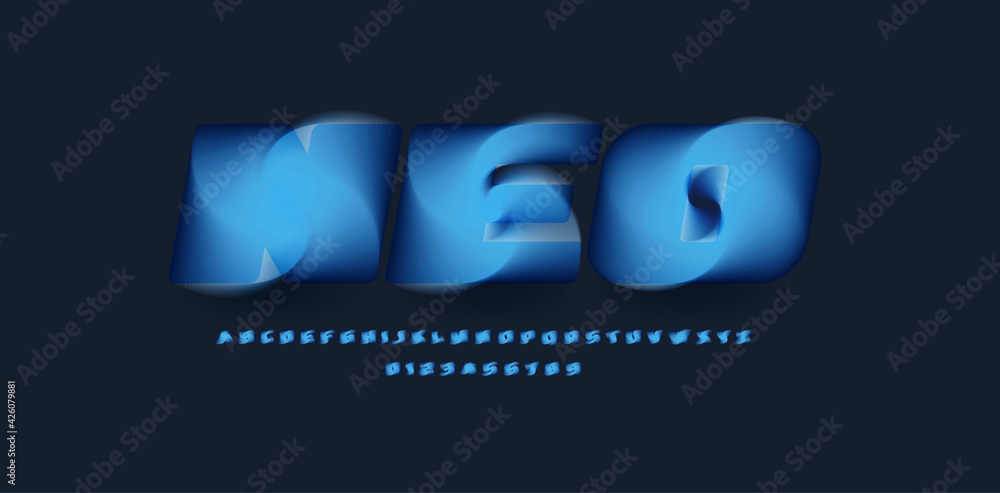 3D Magic alphabet, twisting and blending funnel, blue hurricane font ...