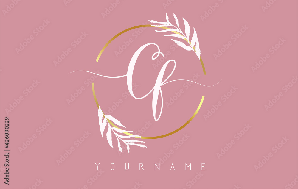 Cf c f Letters logo design with golden circle and white leaves on ...