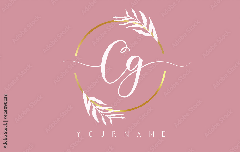 Cg c g Letters logo design with golden circle and white leaves on ...